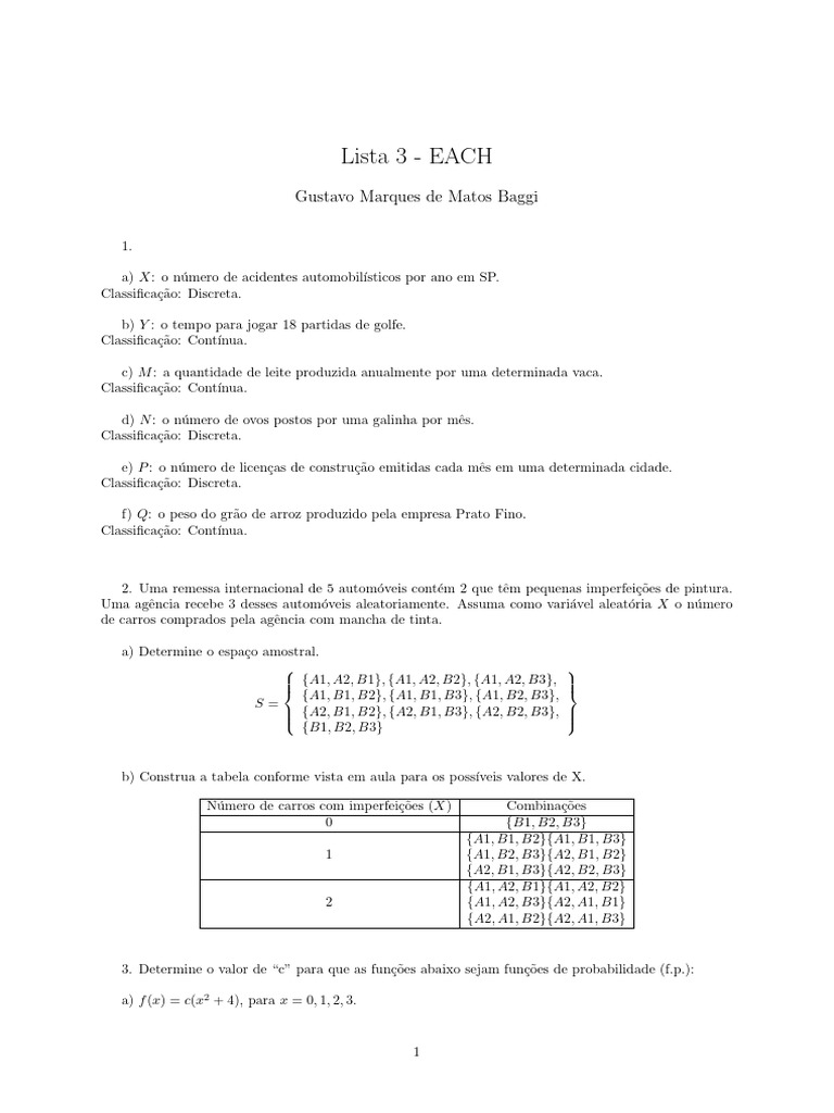 Lista 3 EACH | PDF