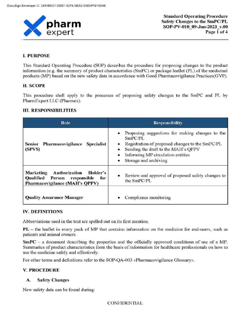 DEMO SOP PV 010 Safety Changes To The SMPC/PL - WWW - Pharmex.co | PDF | Pharmacovigilance ...