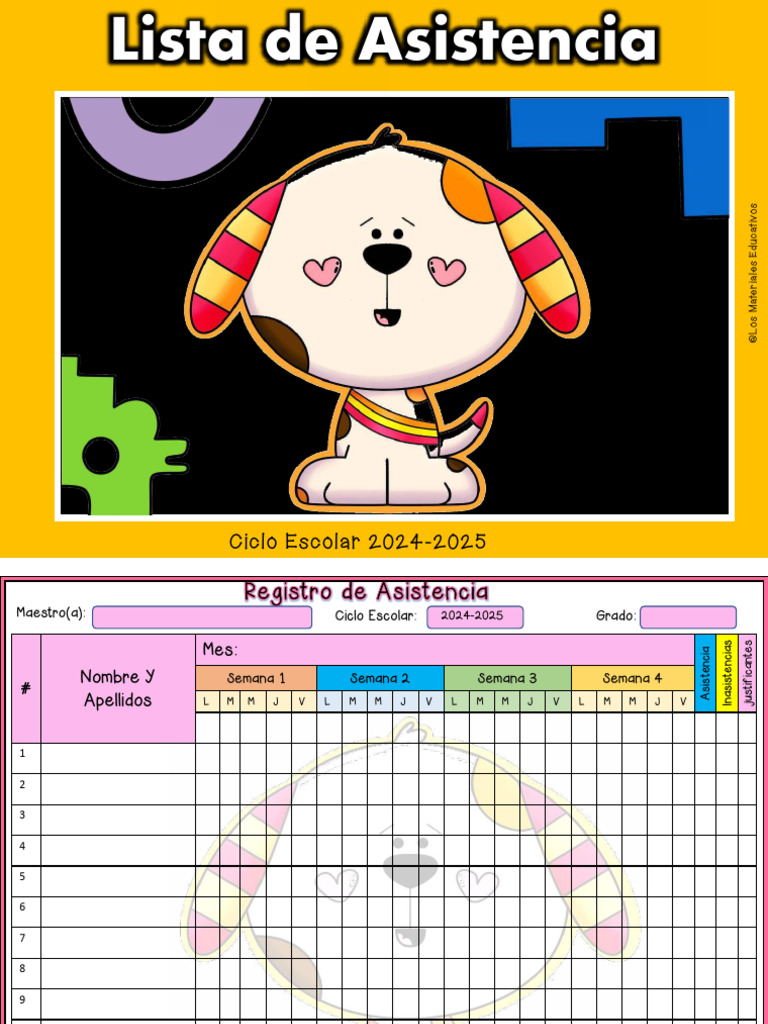 Lista de Asistencia 2024 2025 para Editar | PDF