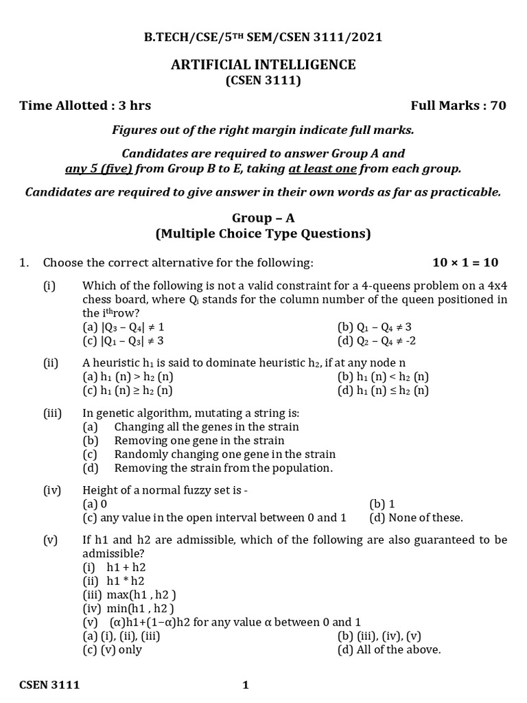 Artificial Intelligence (Csen 3111) | PDF