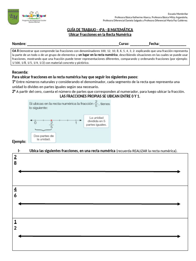 Guia UBICAR FRACCIONES EN LA RECTA NÚMERICA | PDF
