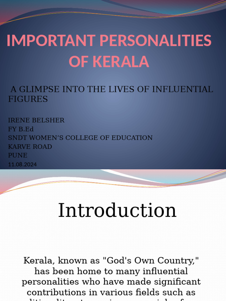 EPC B.Ed PPT Exhibition Personalities of Kerala | PDF