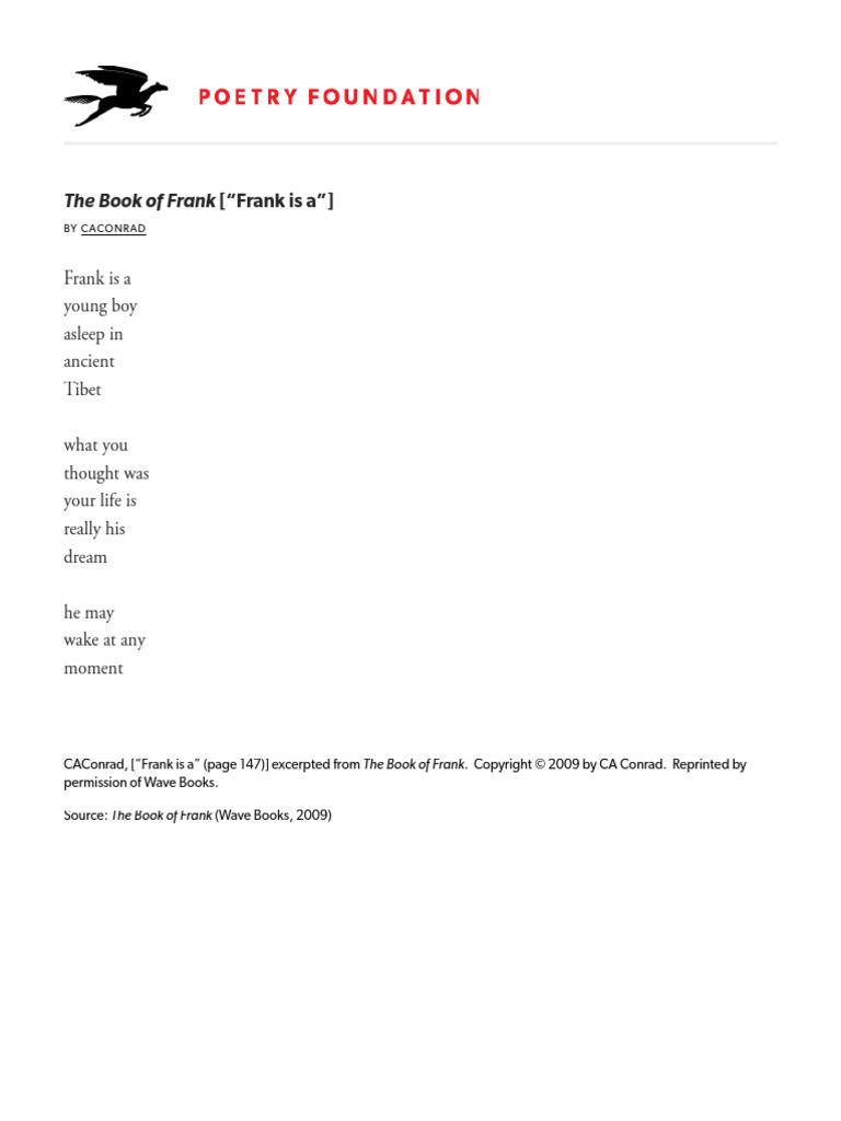 The Book of Frank ("Frank Is A") - The Poetry Foundation | PDF