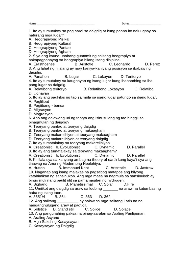 Grade 8 First Monthly Exam | PDF