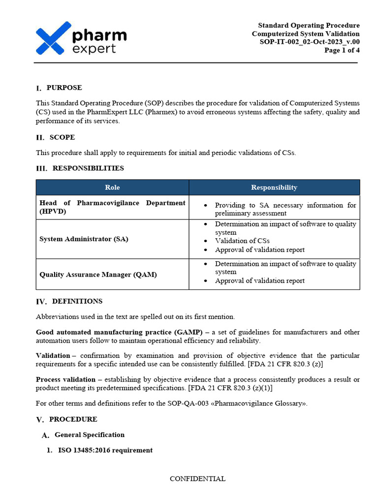 DEMO SOP IT 002 Pharmacovigilance Computerized System Validation WWW ...