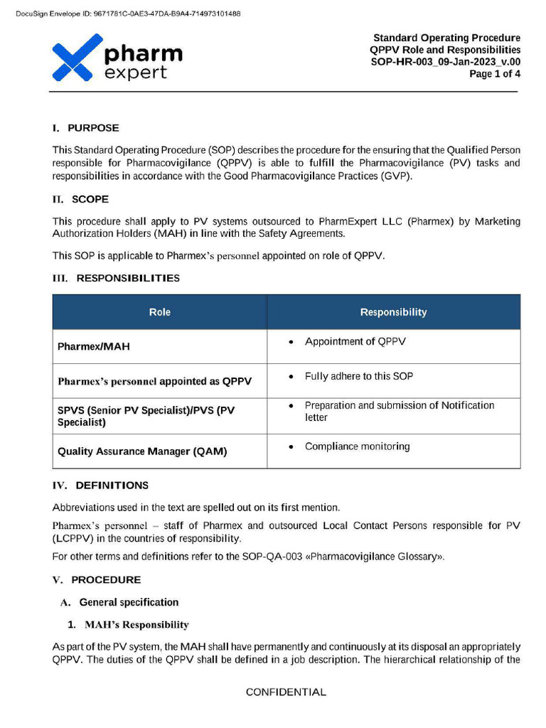 DEMO SOP-HR-003 QPPV Local QPPV Role and Responsibilities WWW - Pharmex ...