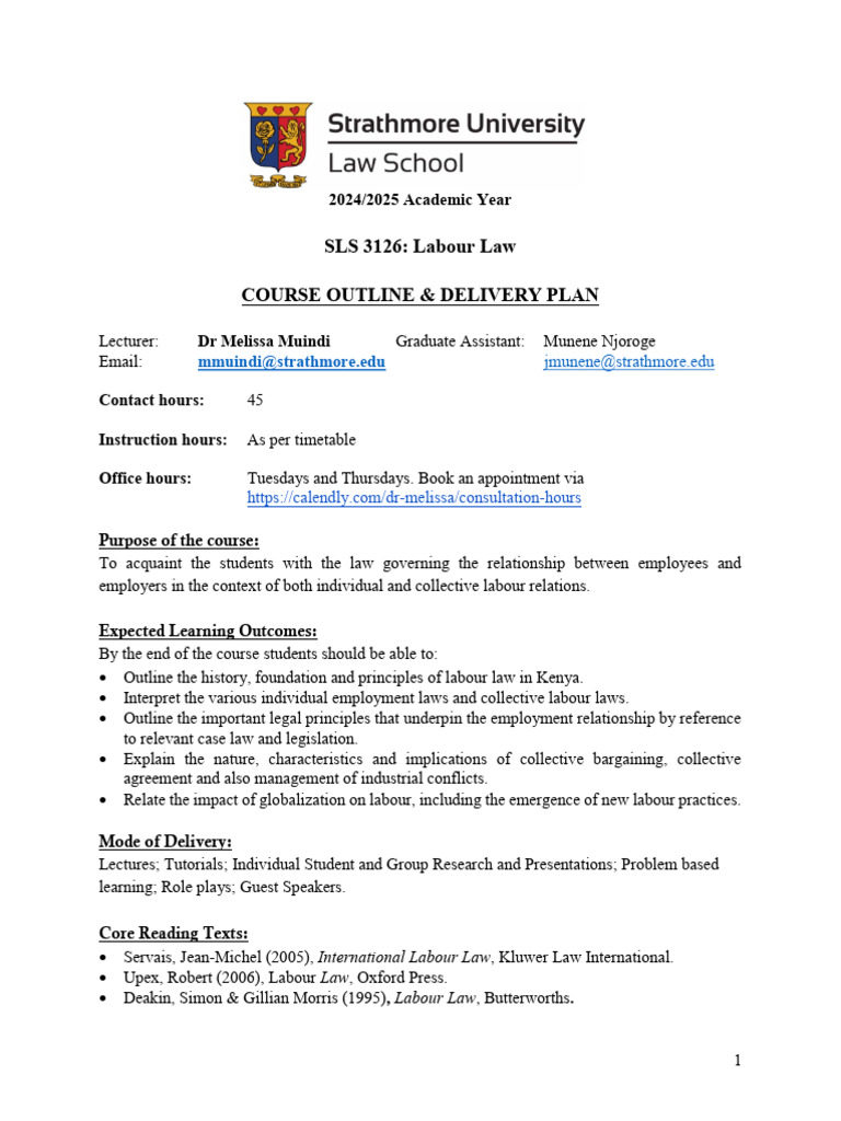 Labour Law Course Outline | PDF