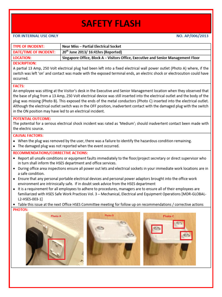 Electrical Safety Incident Report: Near Miss | PDF | Ac Power Plugs And ...