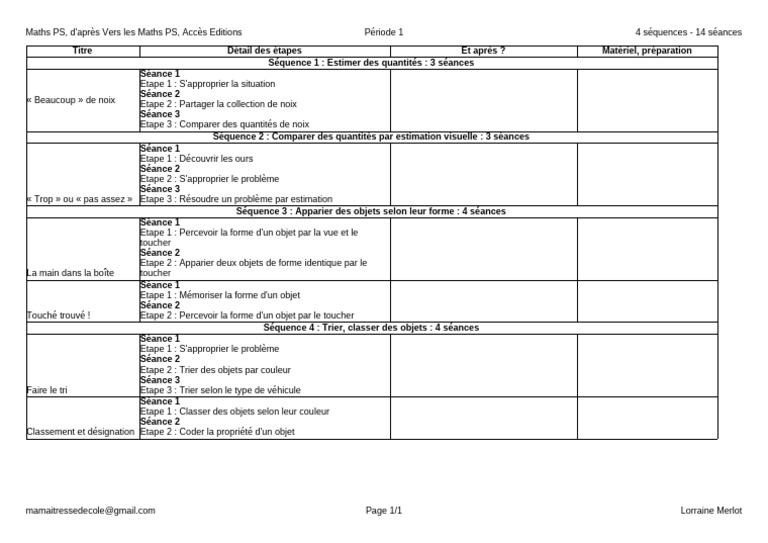 Detail Vers Les Maths PS Periode 1 | PDF