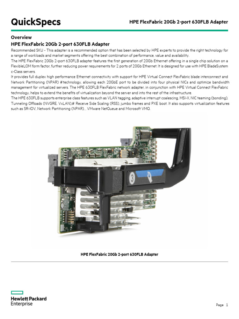HPE FlexFabric 20Gb 2-Port 630FLB Adapter-C04312719 | PDF | Network ...