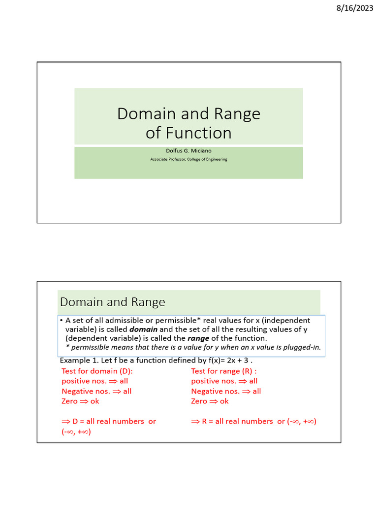 Domain and Range of Function | PDF