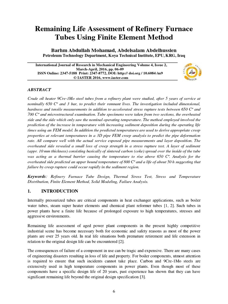 Remaining Life Assessment of Refinery Fu | PDF | Creep (Deformation ...