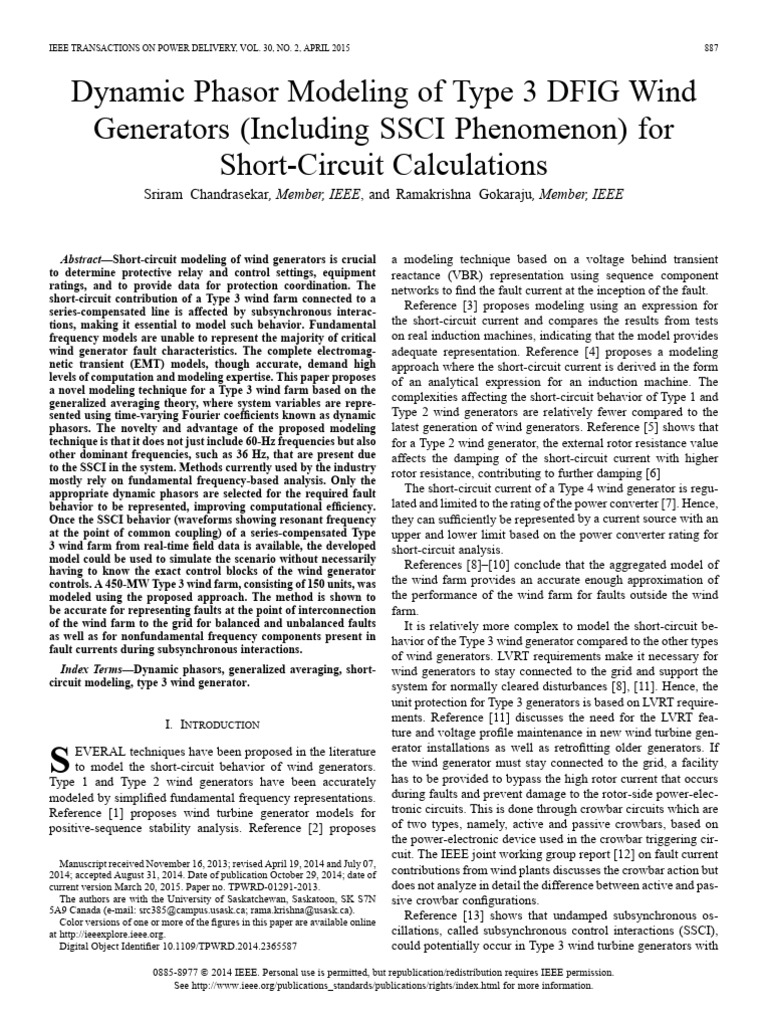 4 - Dynamic Phasor Modeling of Type 3 DFIG Wind Generators - Including SSCI Phenonmenon - For ...