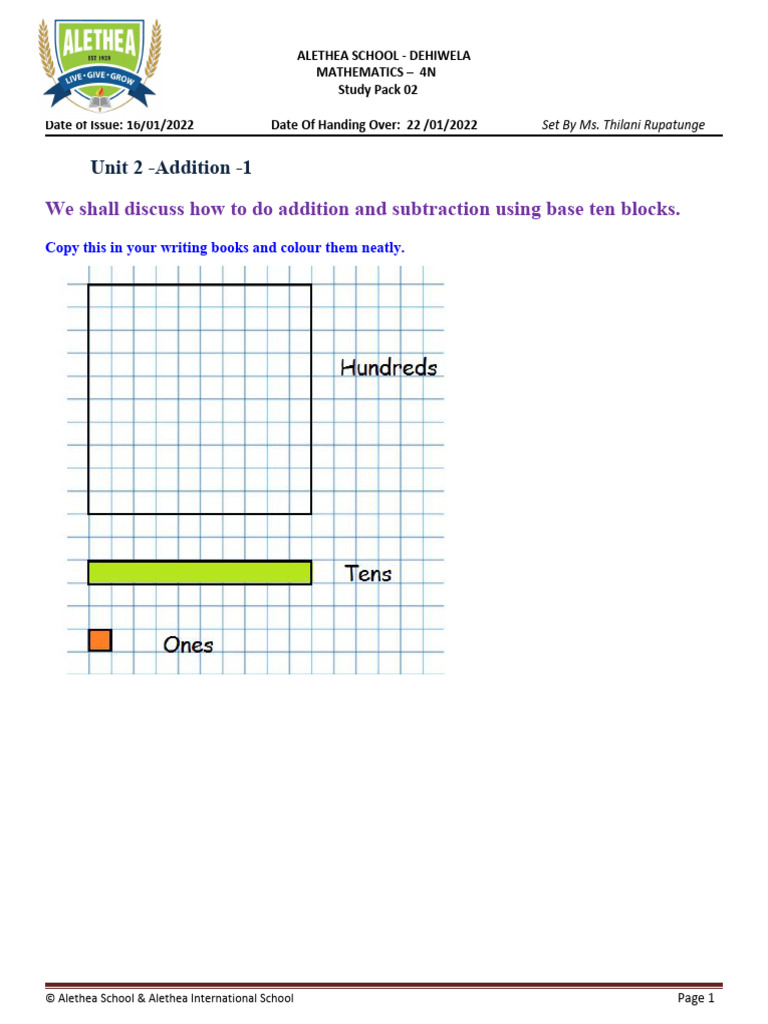 4N Maths T1 Studypack 02 (Addition - 1) | PDF