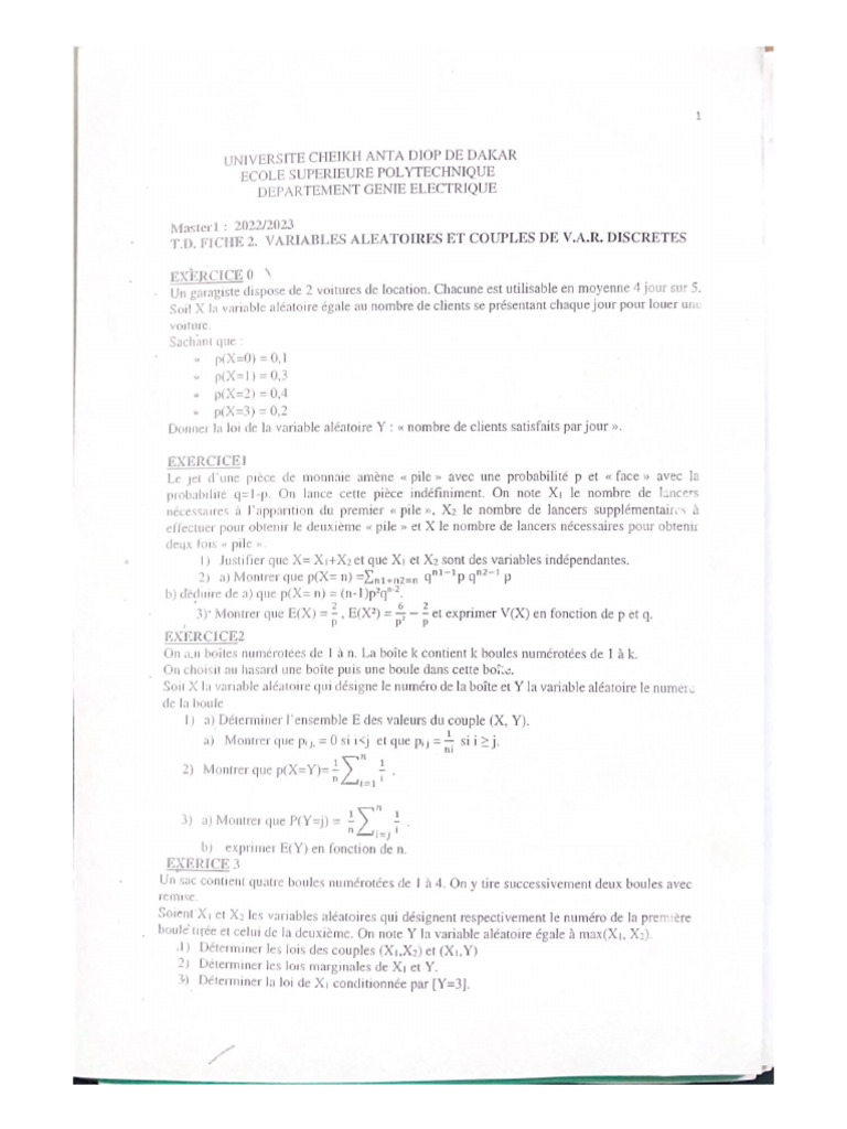 TD 2 - Maths - V.A.R | PDF
