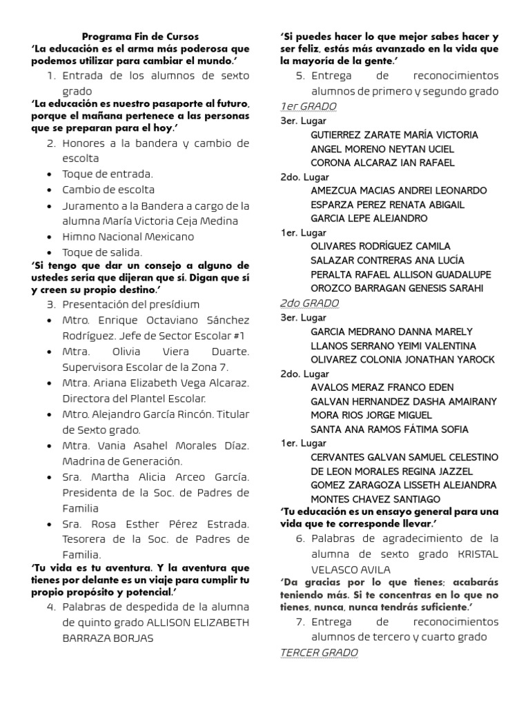 Programa Fin de Cursos | PDF