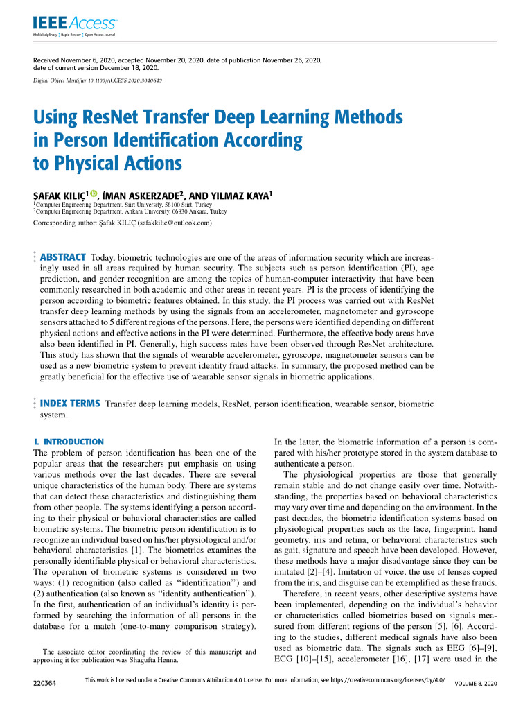 Using ResNet Transfer Deep Learning Methods in Person Identification According To Physical ...