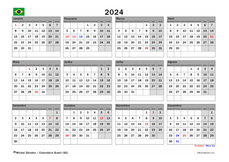 Calendario 2024 Brasil SD 1 | PDF