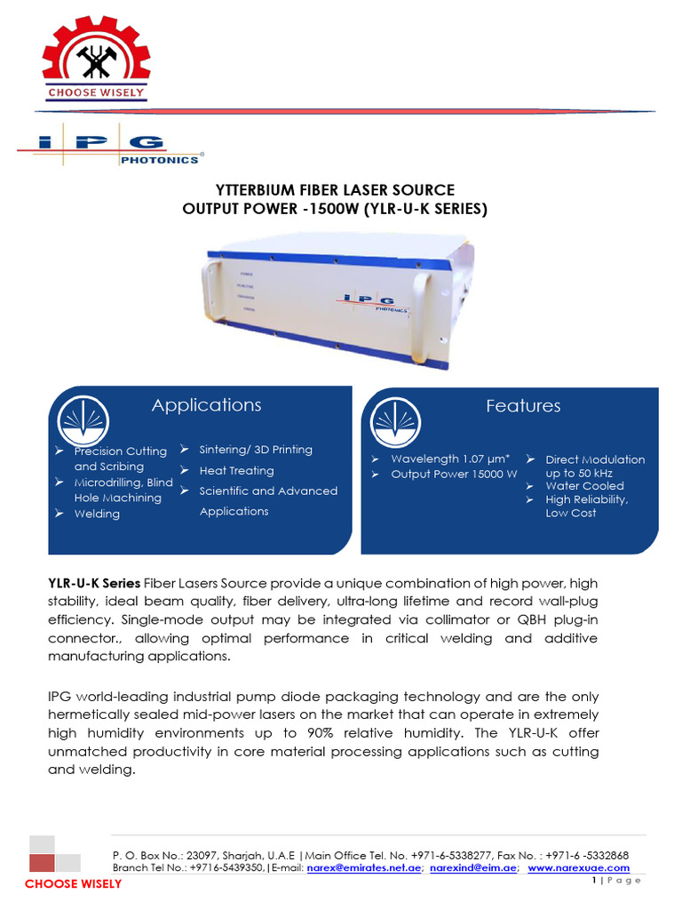Ylr Series Laser Source 1500w | PDF