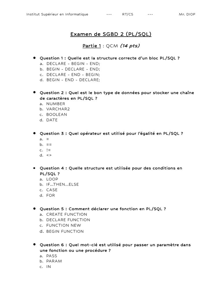 Examen Pratique PL:SQL | PDF