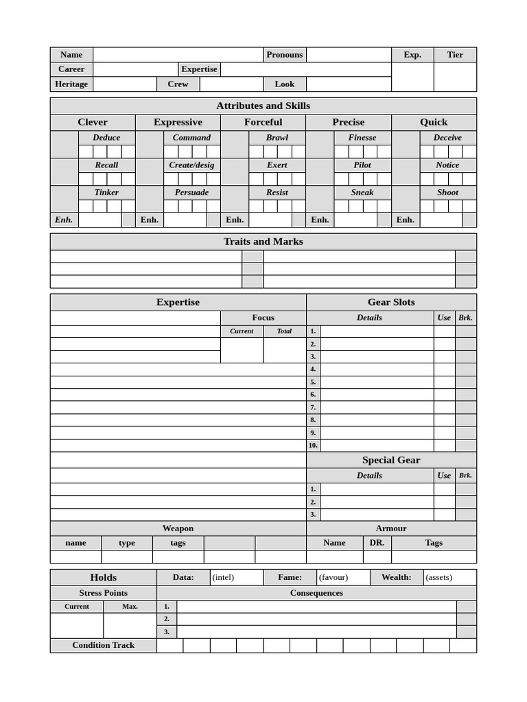 New Not Fitd (2023) - 5 Skills - Char Sheet | PDF