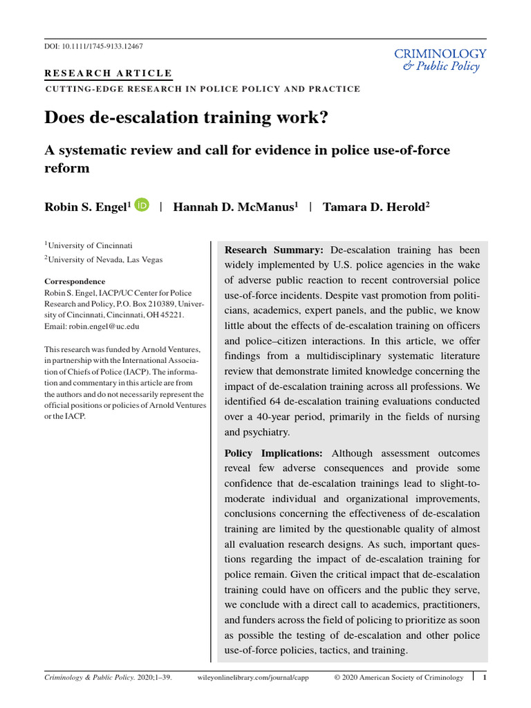 Does De-Escalation Training Work?: A Systematic Review and Call For ...