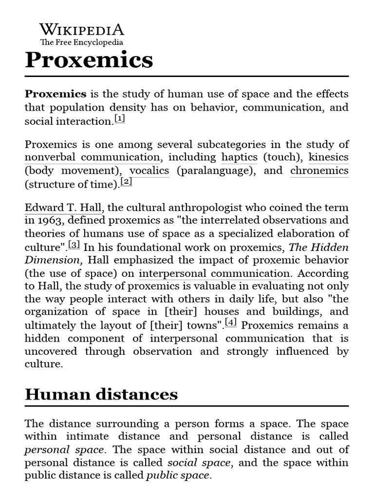 Proxemics - Wikipedia | PDF