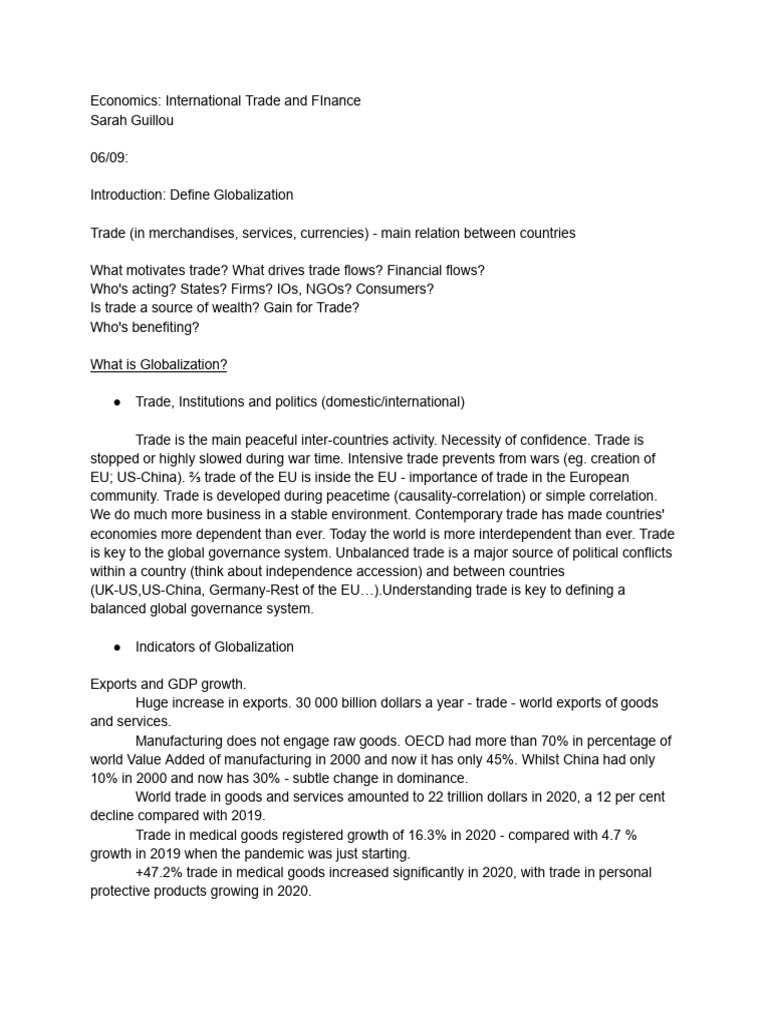 Economics - Trade and International Finance Lesson | PDF