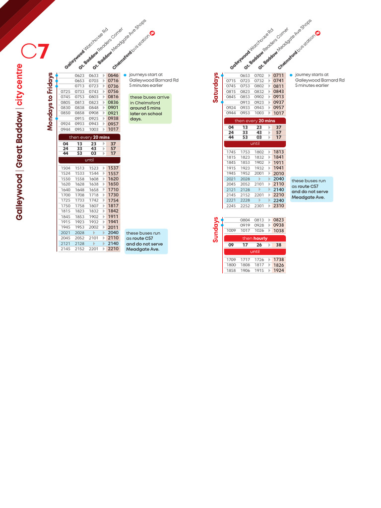 C7 Chelmsford To Galleywood - Timetable From 28th July 2024 | PDF