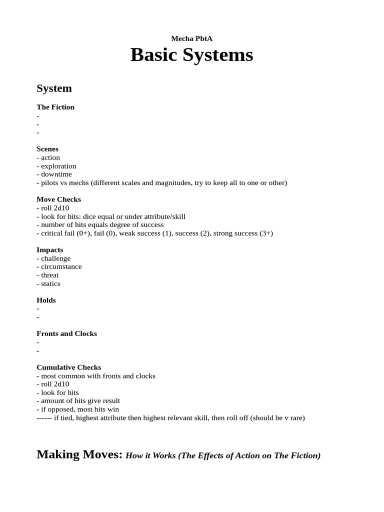 1) Basic Systems - Mecha PbtA | PDF