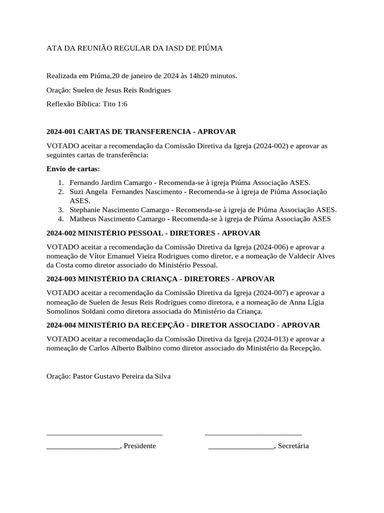 Ata Da Reunião Regular Da Iasd 1 | PDF