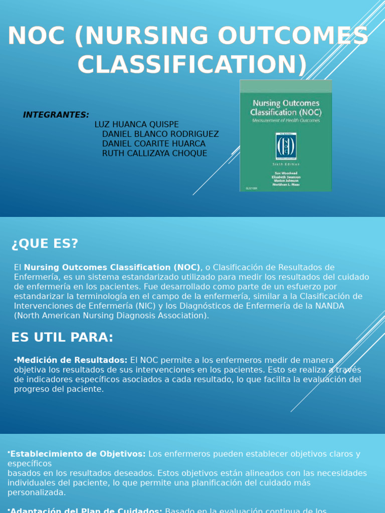 Noc (Nursing Outcomes Classification) : Integrantes | PDF