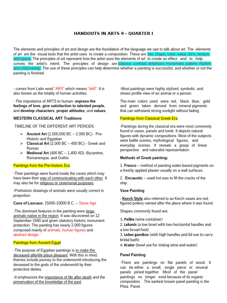 Handouts in Arts 9 | PDF