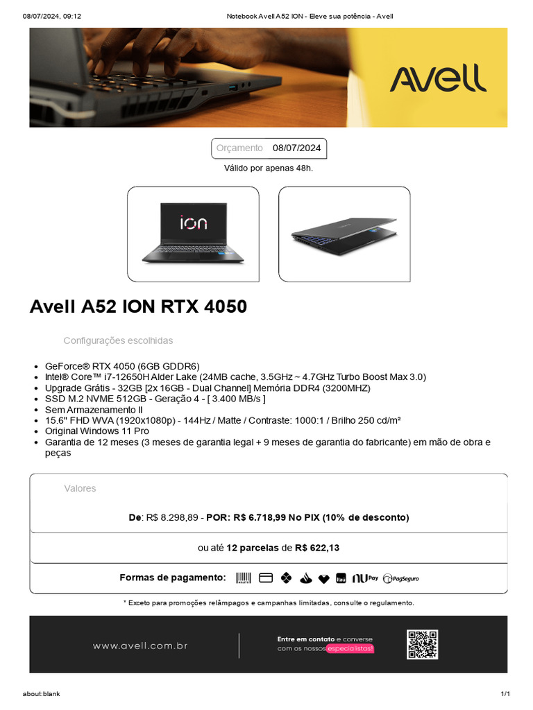 Notebook Avell A52 ION - Eleve Sua Potência - Avell - ORÇAMENTO ...