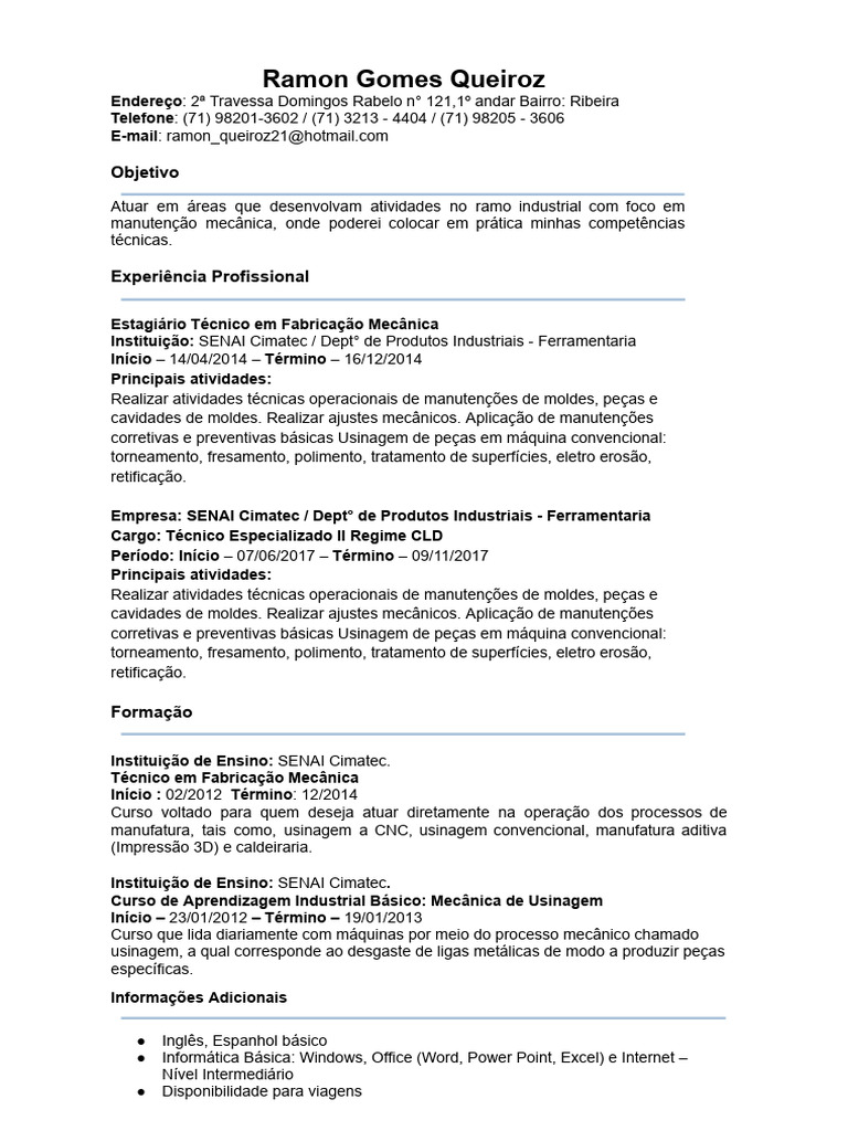 Currículo RAMON Atualizado 2024 | PDF