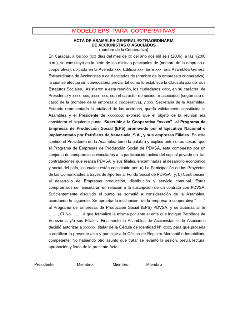 Modelo de Actas Eps Solo Cooperativas | PDF