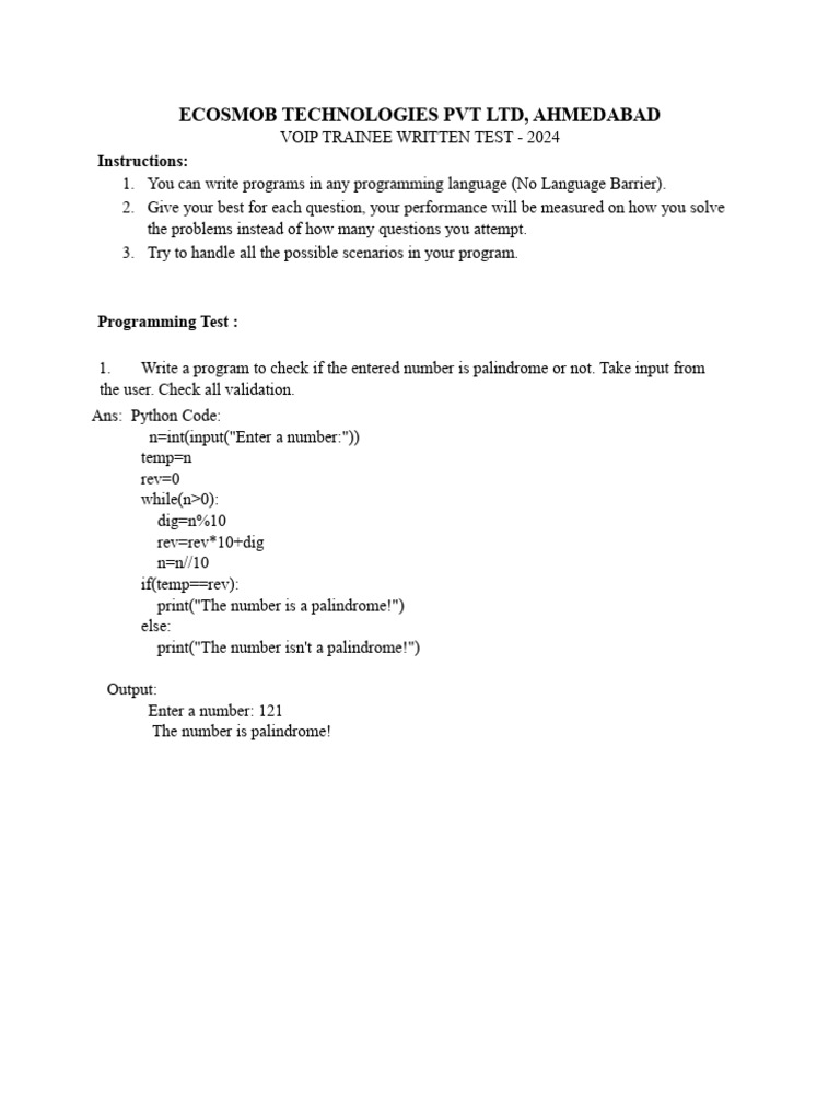 VOIP Written Test - A | PDF