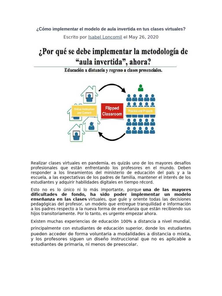 Cómo Implementar El Modelo de Aula Invertida en Tus Clases Virtuales | PDF