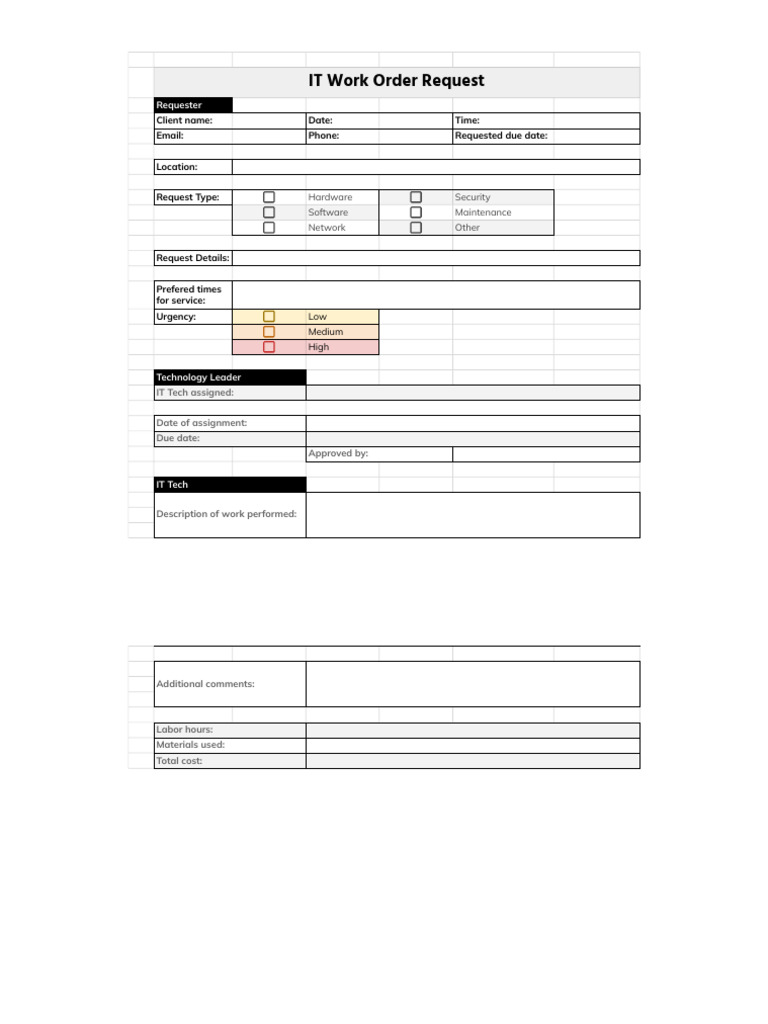 FMX IT Work Order Request Template | PDF