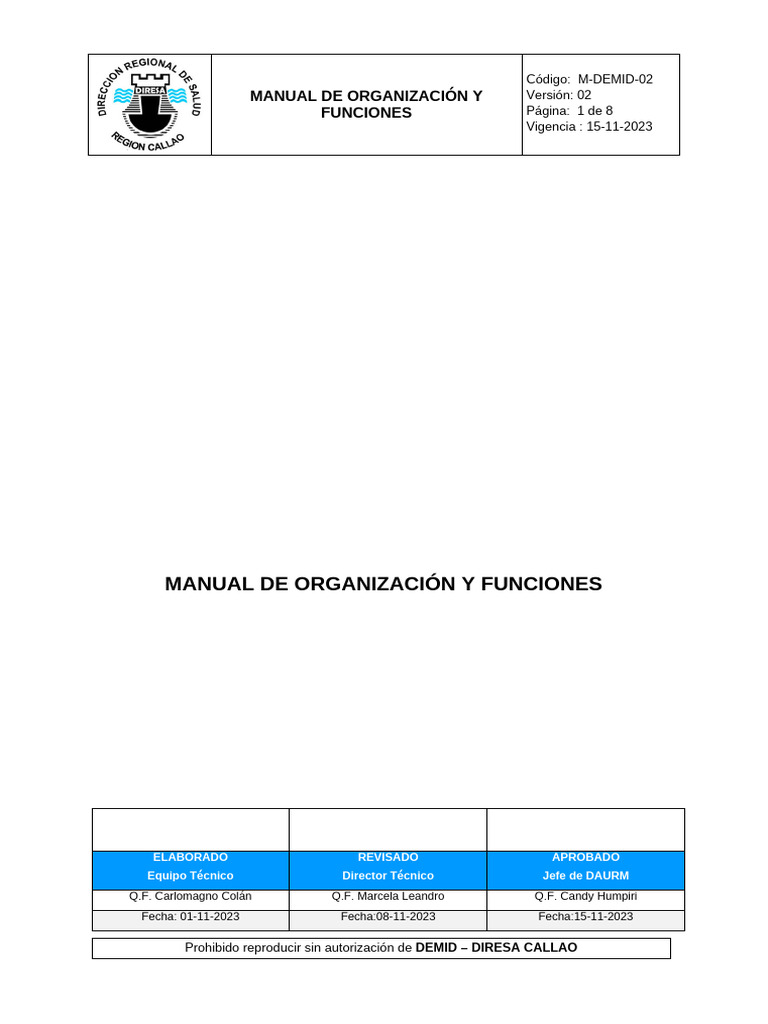Manual de Organizacion y Funciones Aem Callao | PDF