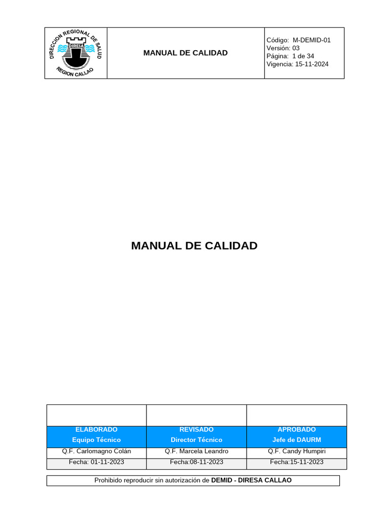 Manual de Calidad Aem Diresa Callao | PDF