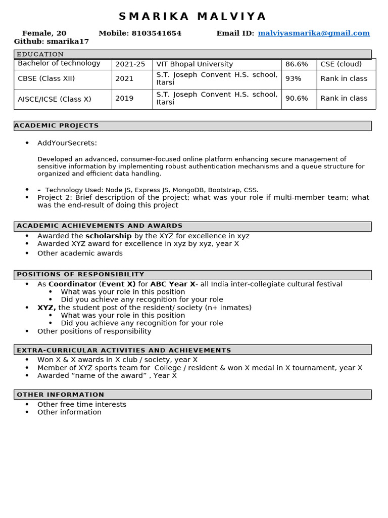2023-24 BCN Sample Resume Format | PDF