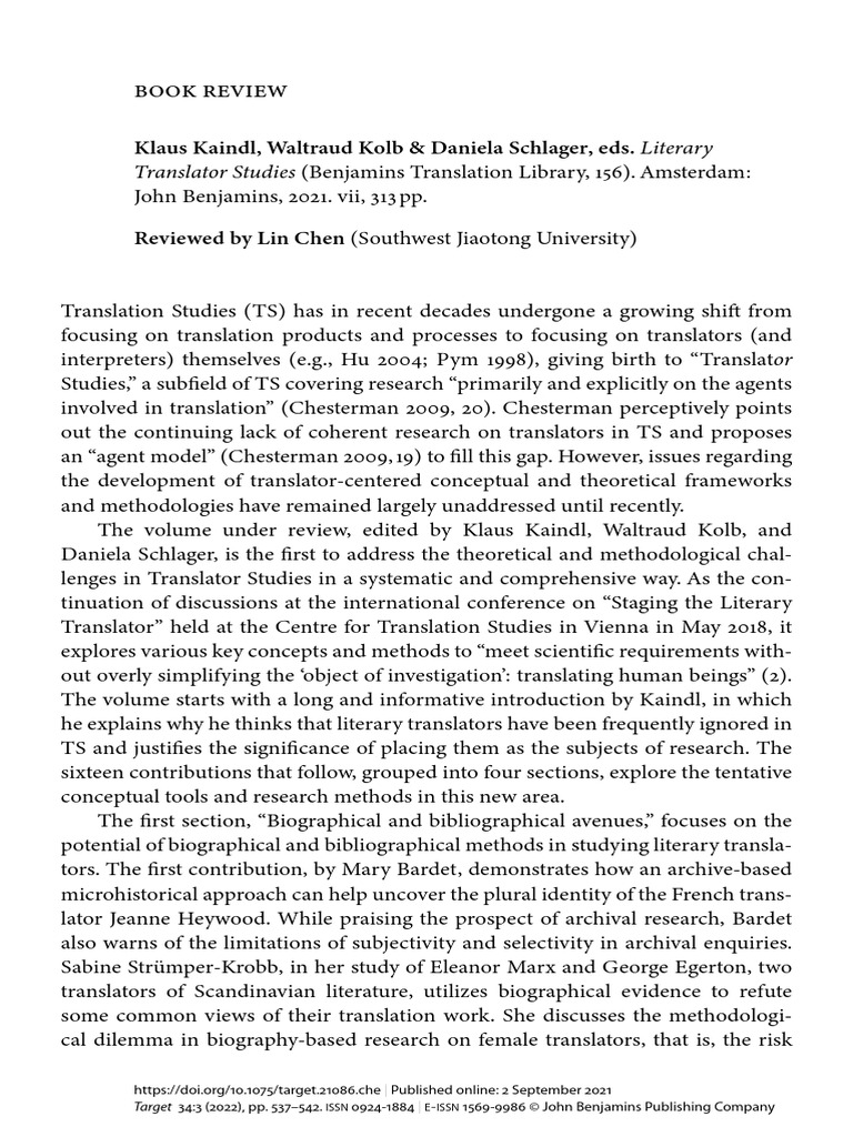 2021-Book Review of Literary Translator Studies | PDF