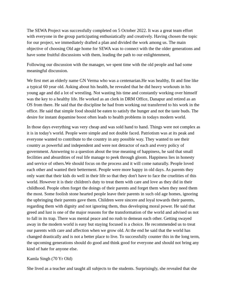 SEWA Project - RawCounsellingReport | PDF