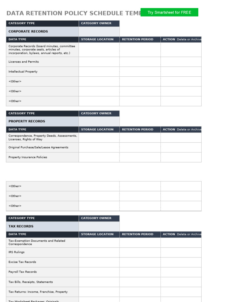 IC Data Retention Policy Schedule Template 9473 | PDF