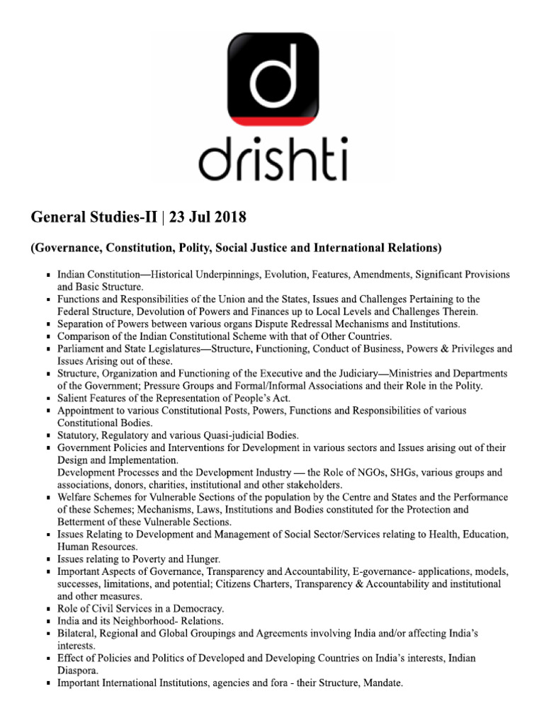 GS-2 Detailed Syllabus | PDF