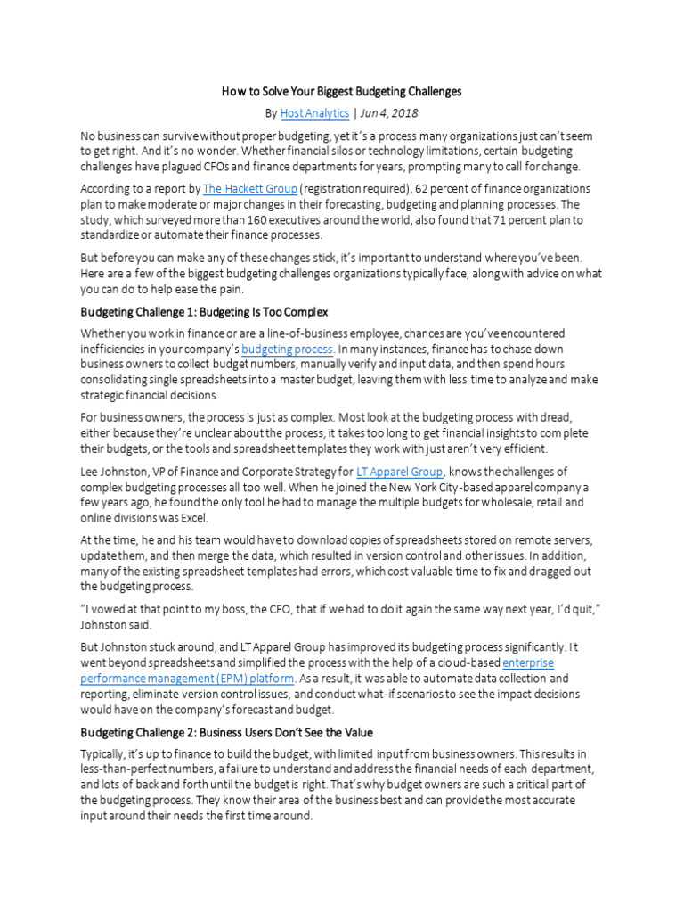 How to Solve Your Biggest Budgeting Challenges | PDF