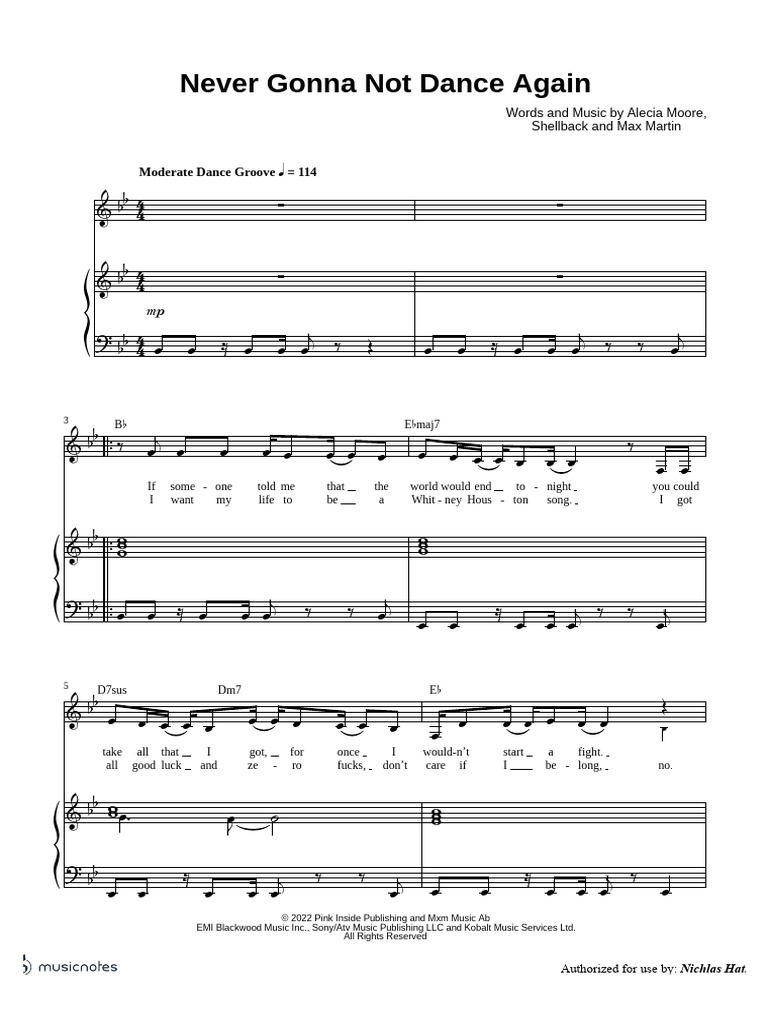Pink - Never Gonna Not Dance Again | PDF | Music Industry