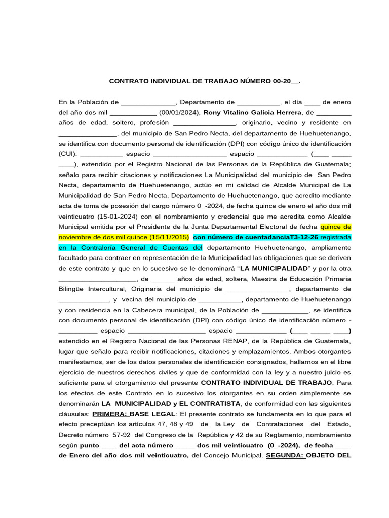 Modelo Contrato Individual de Trabajo. | PDF