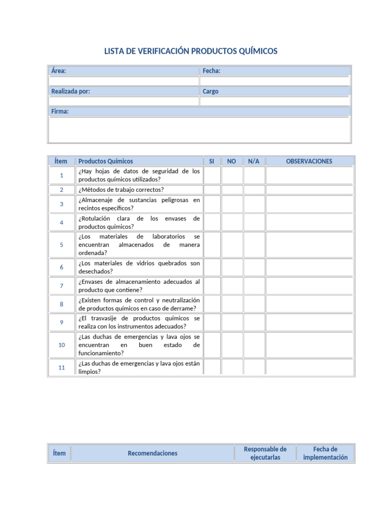 Formulario Lista de Verificación Productos Químicos (v2) | PDF